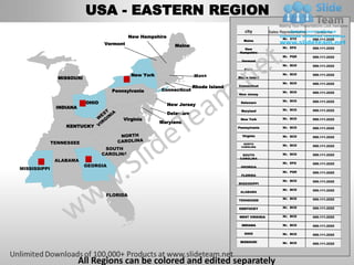 Usa eastern region country editable powerpoint maps with states and ...