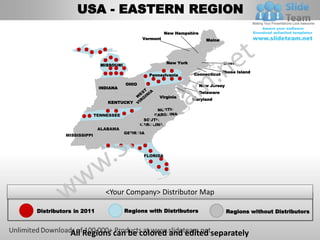 Usa eastern region country editable powerpoint maps with states and ...