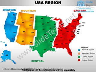 Usa eastern region country editable powerpoint maps with states and ...