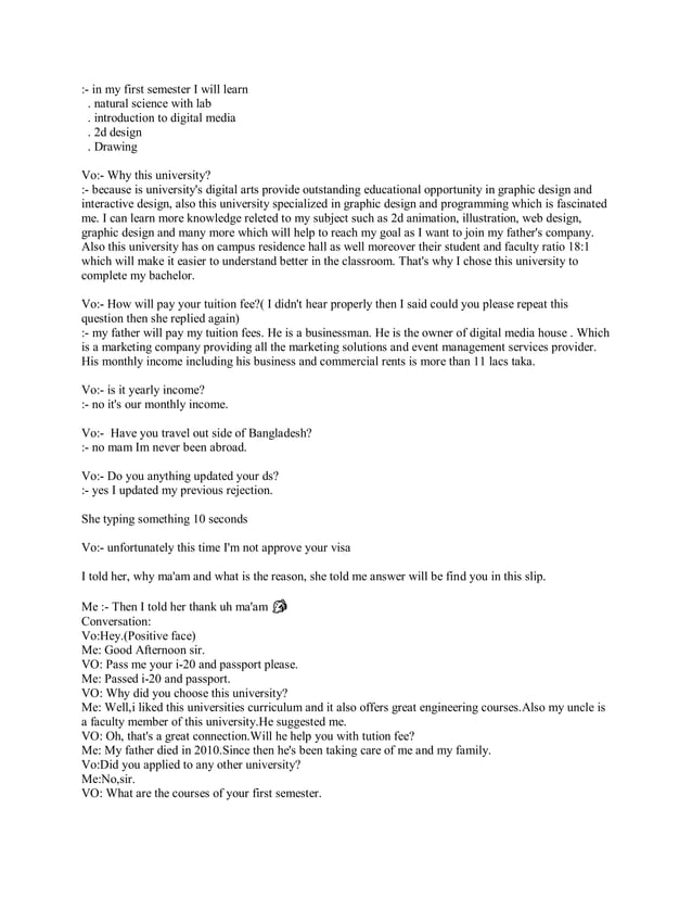 USA Embassy Interview Question for Bangladesh Student | PDF ...