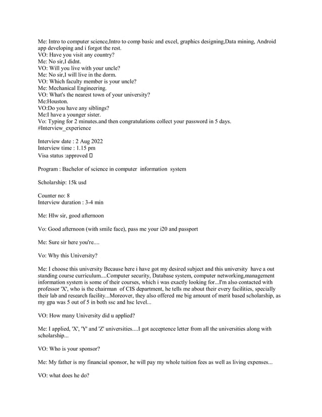 USA Embassy Interview Question for Bangladesh Student | PDF ...