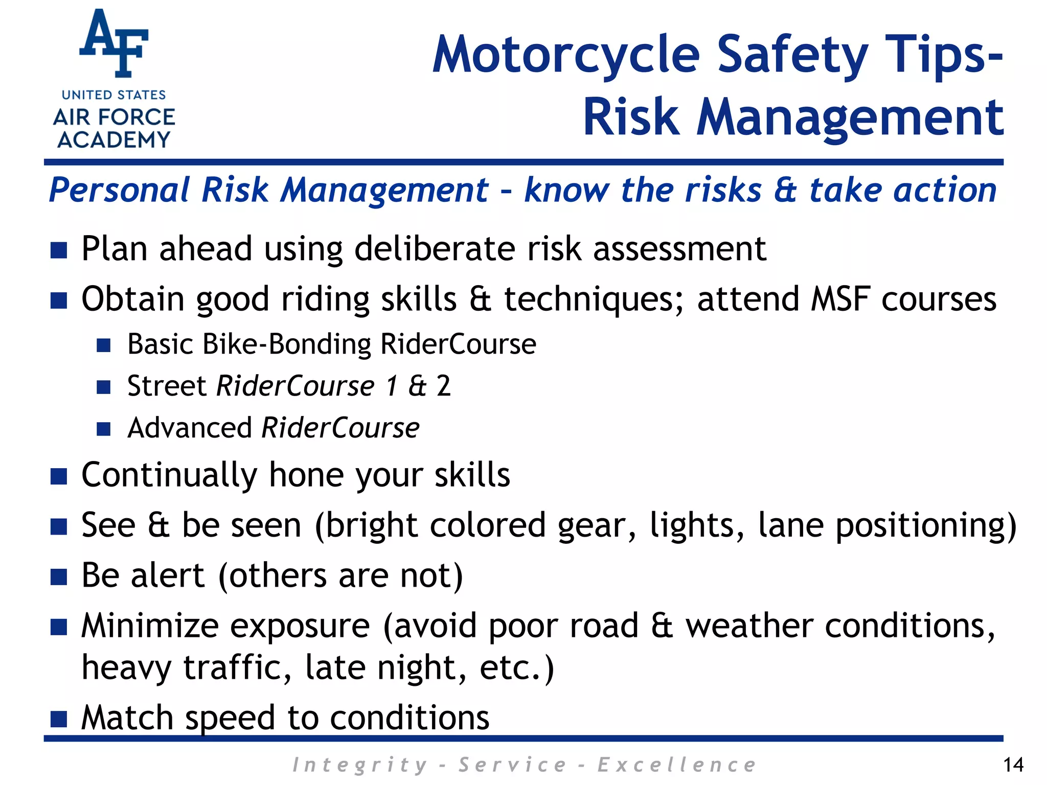 USAFA Pre-Season Motorcycle Safety Brief 2020 | PDF