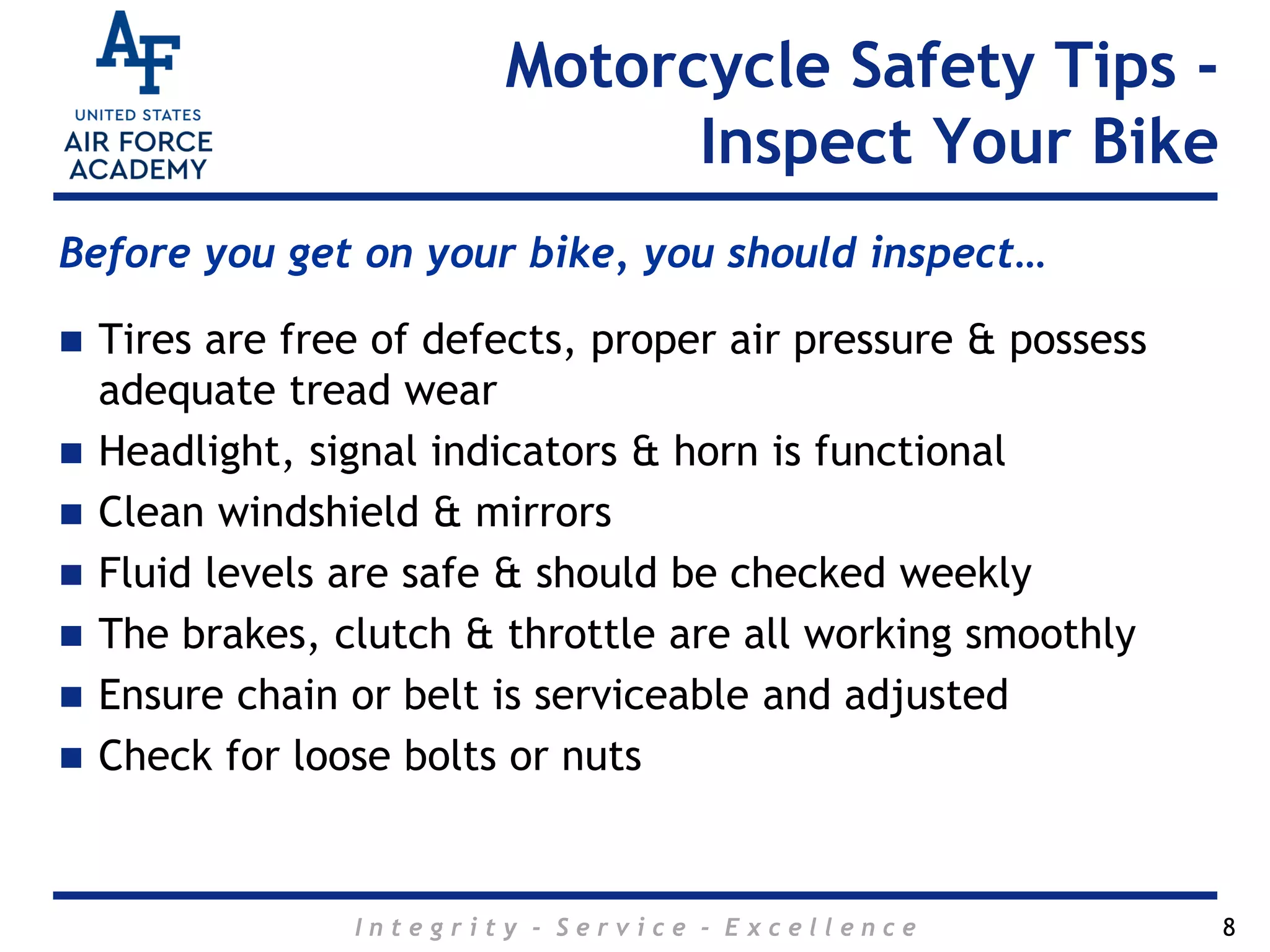 USAFA Pre-Season Motorcycle Safety Brief 2020 | PDF