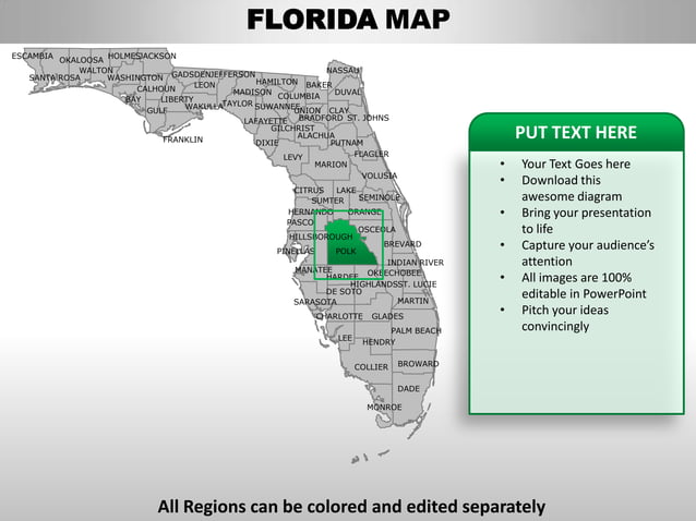 Usa florida state powerpoint county editable ppt maps and templates | PPT