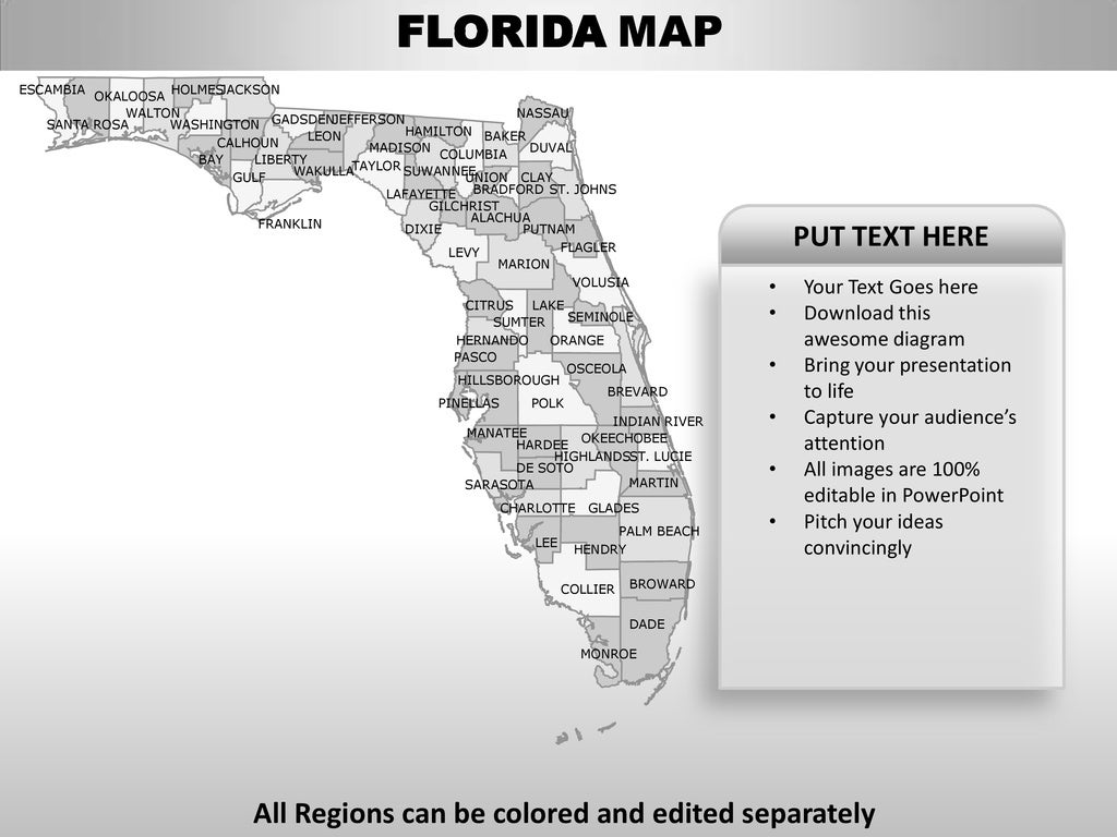 Usa florida state powerpoint county editable ppt maps and templates
