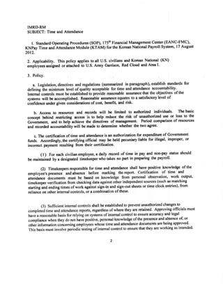 USAG Red Cloud Command Policy 2-02 Time and Attendance | PDF