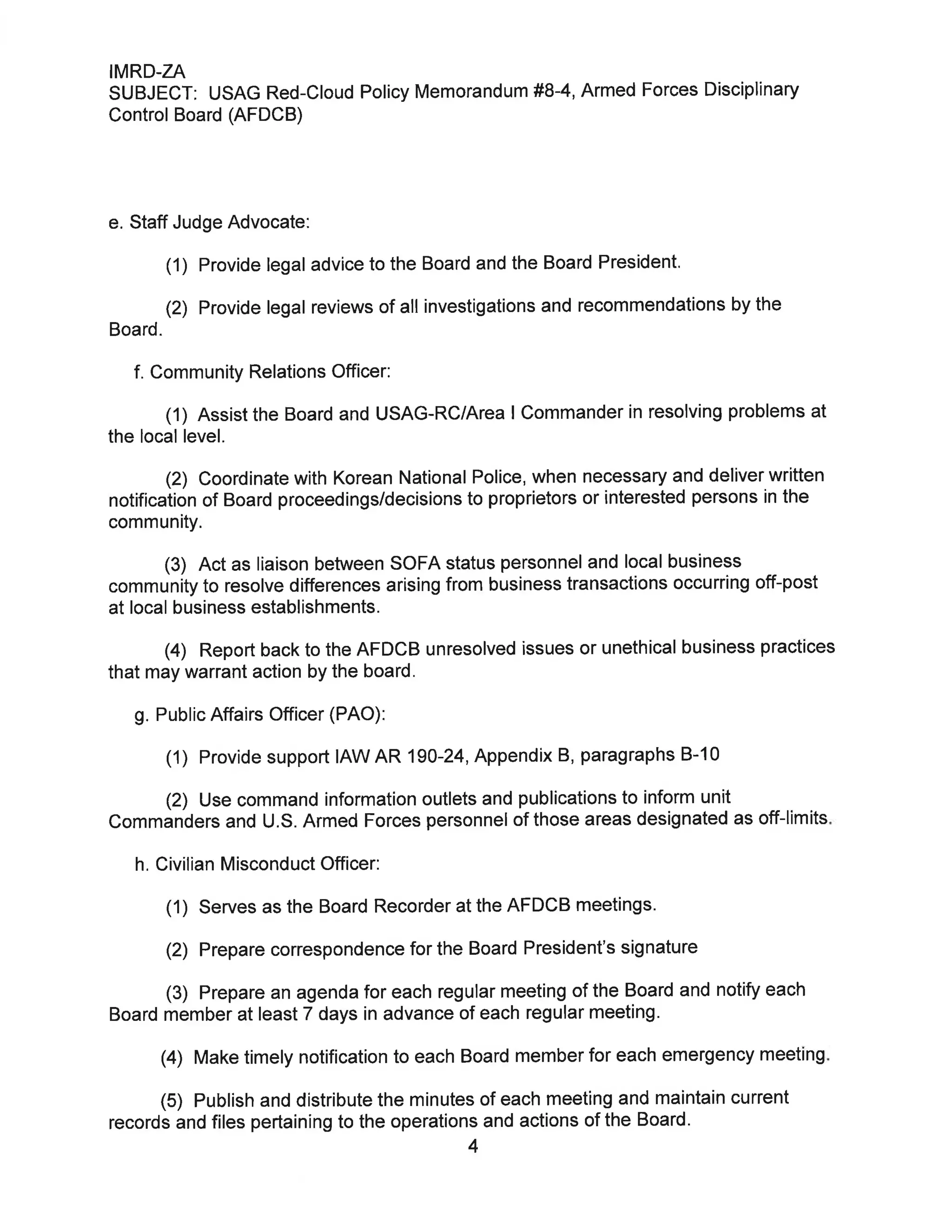 USAG RC Command Policy Memorandum #8-4 Armed Forces Disciplinary ...