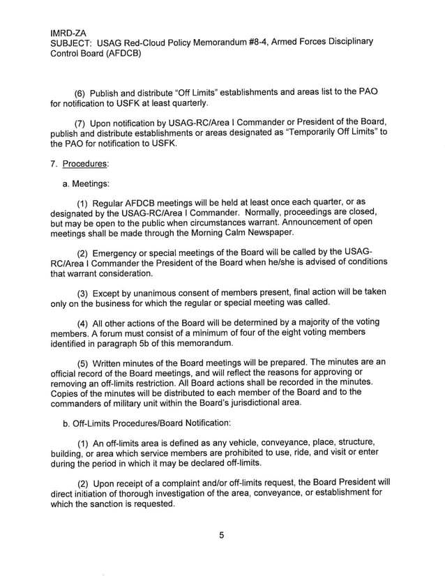 USAG RC Command Policy Memorandum #8-4 Armed Forces Disciplinary ...