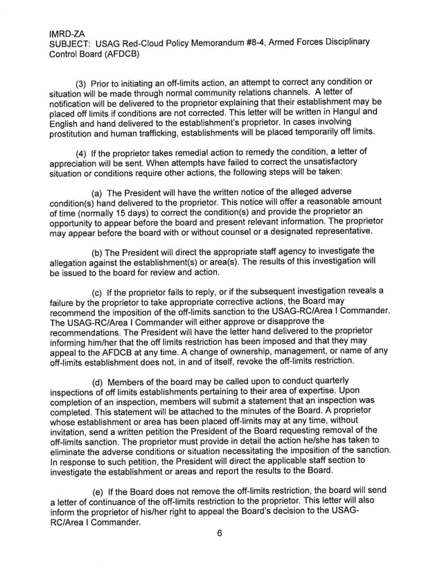 USAG RC Command Policy Memorandum #8-4 Armed Forces Disciplinary ...