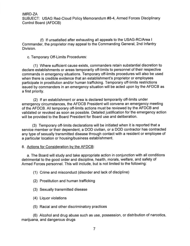 USAG RC Command Policy Memorandum #8-4 Armed Forces Disciplinary ...