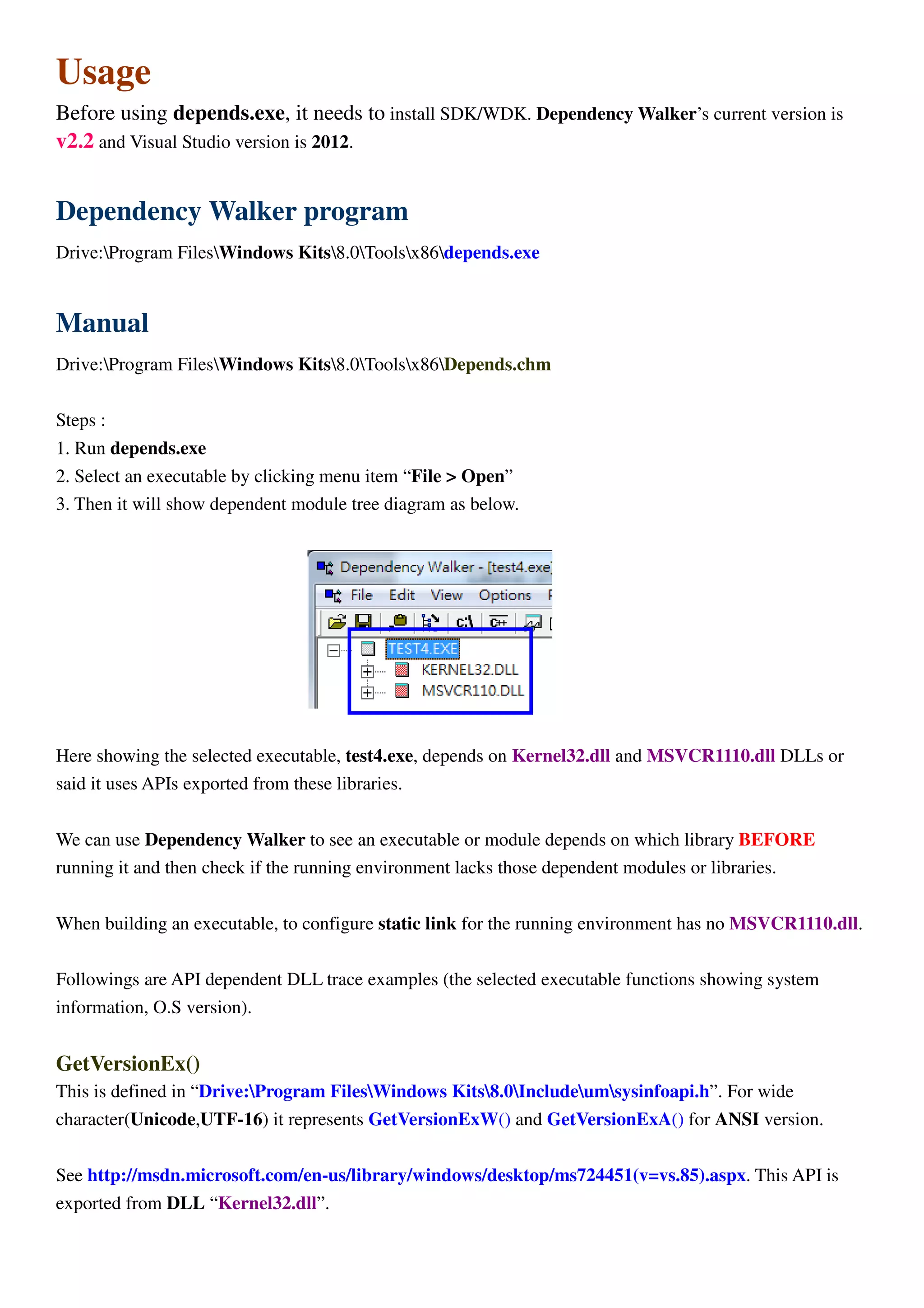 Usage Note of Microsoft Dependency Walker | PDF