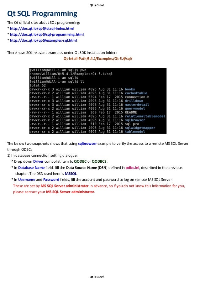 Usage Note of Qt ODBC Database Access on Linux