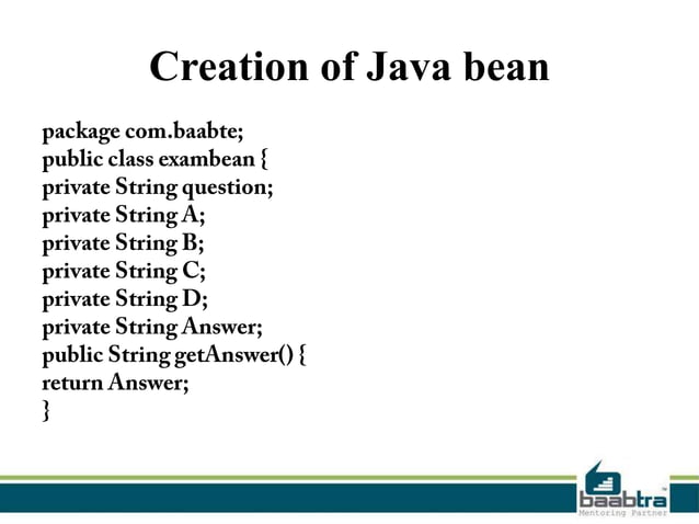 Usage of bean class in java | PPT