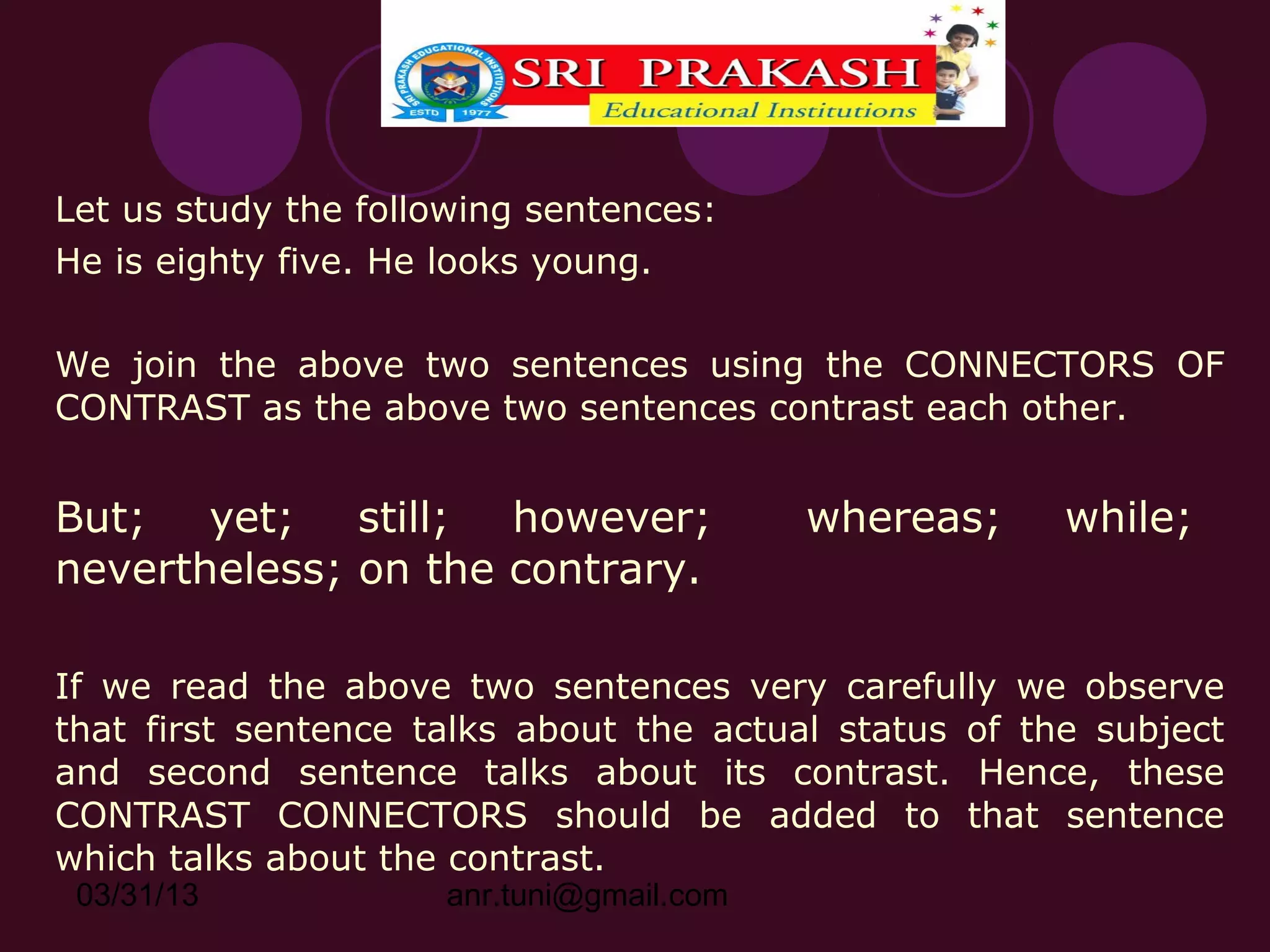 Usage of connectors contrast - 01 | PPT