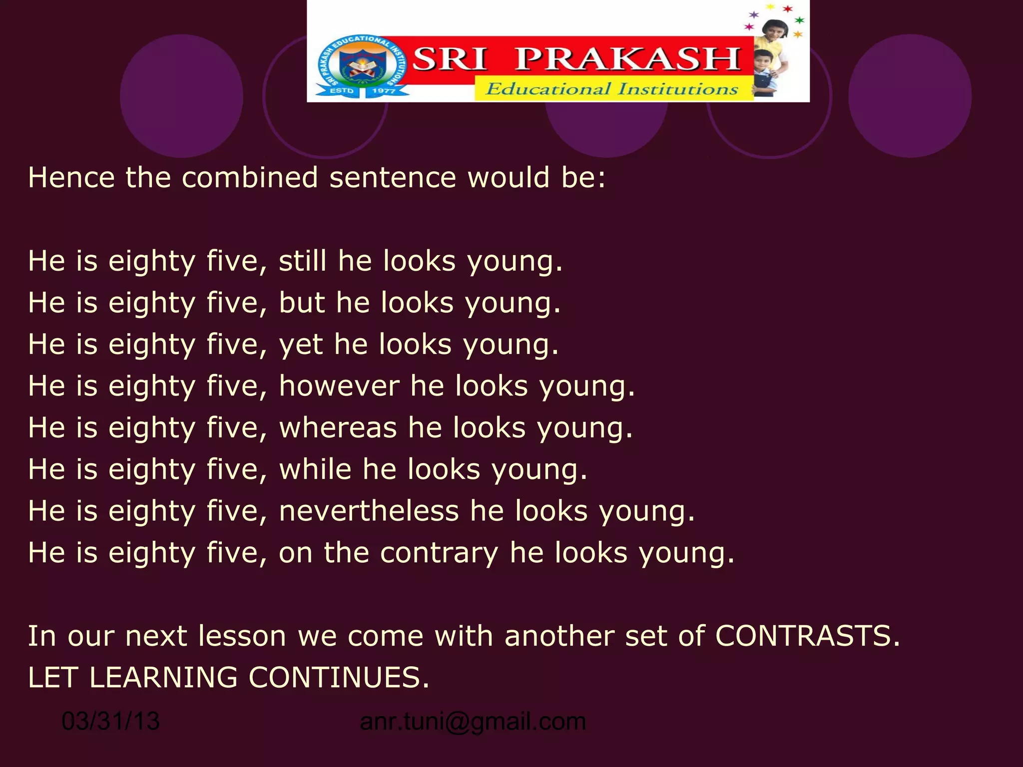 Usage of connectors contrast - 01 | PPT