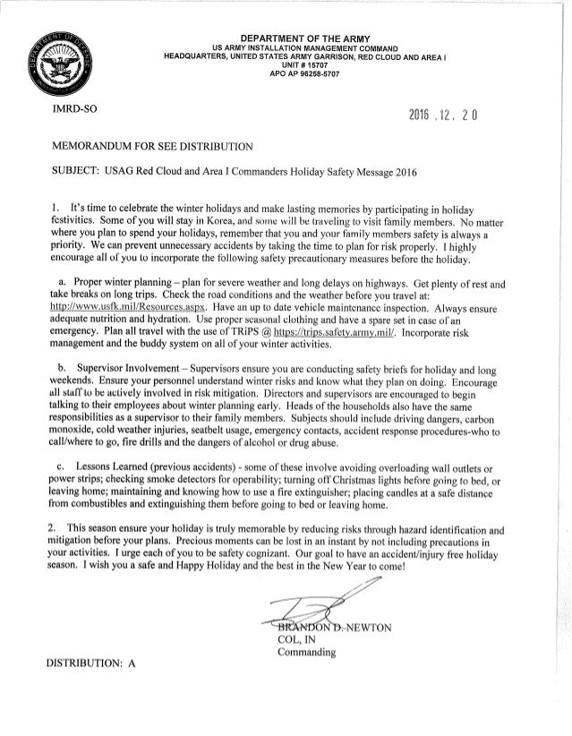 USAG Red Cloud and Area I Commanders Holiday Safety Message 2016