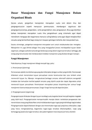 Usaha, masda alif araffi, hapzi ali, dasar manajemen dan fungsi manajemen dalam organisasi ...