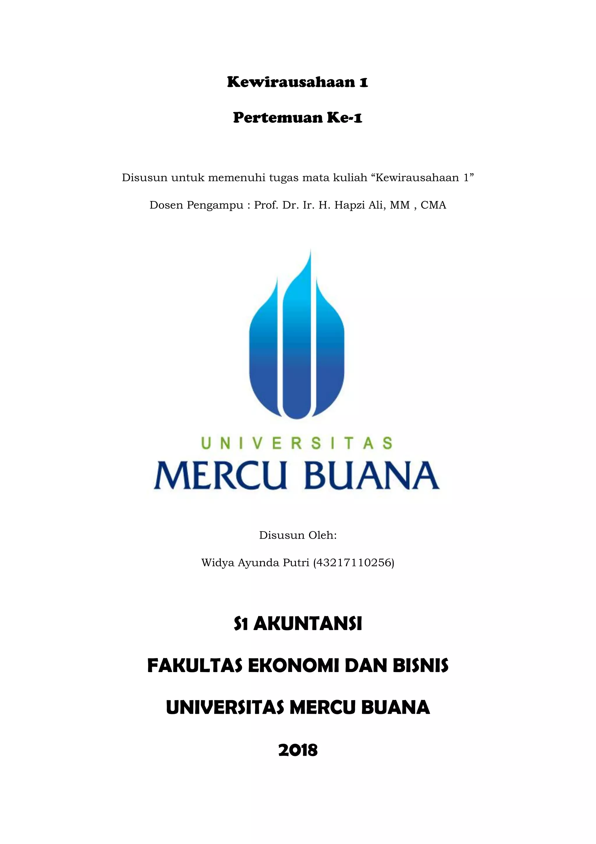 Usaha, widya ayunda putri, hapzi ali, kewirausahaan, universitas mercu buana, 2018 pertemuan 1 | PDF
