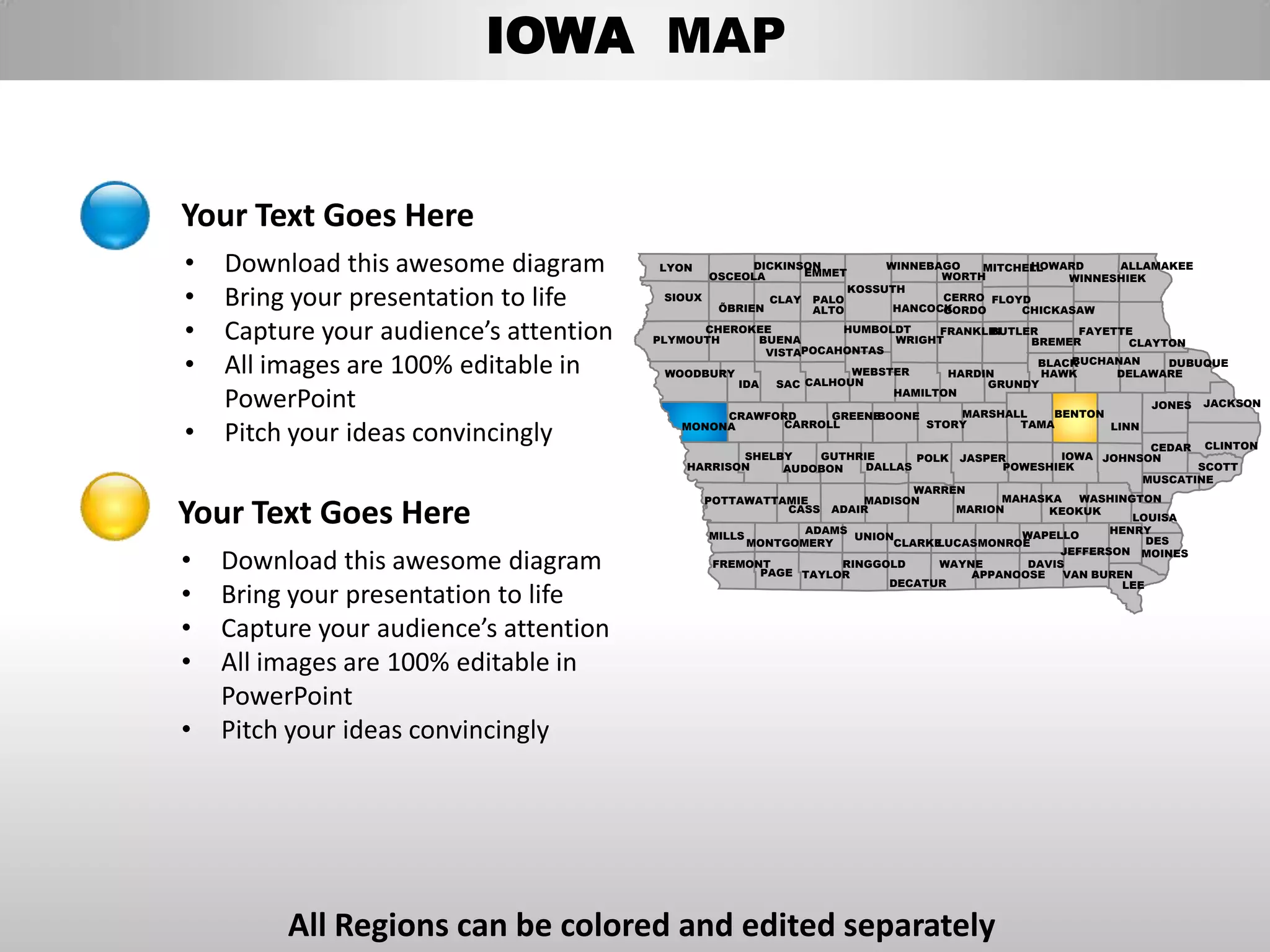 Usa iowa state powerpoint county editable ppt maps and templates | PPTX