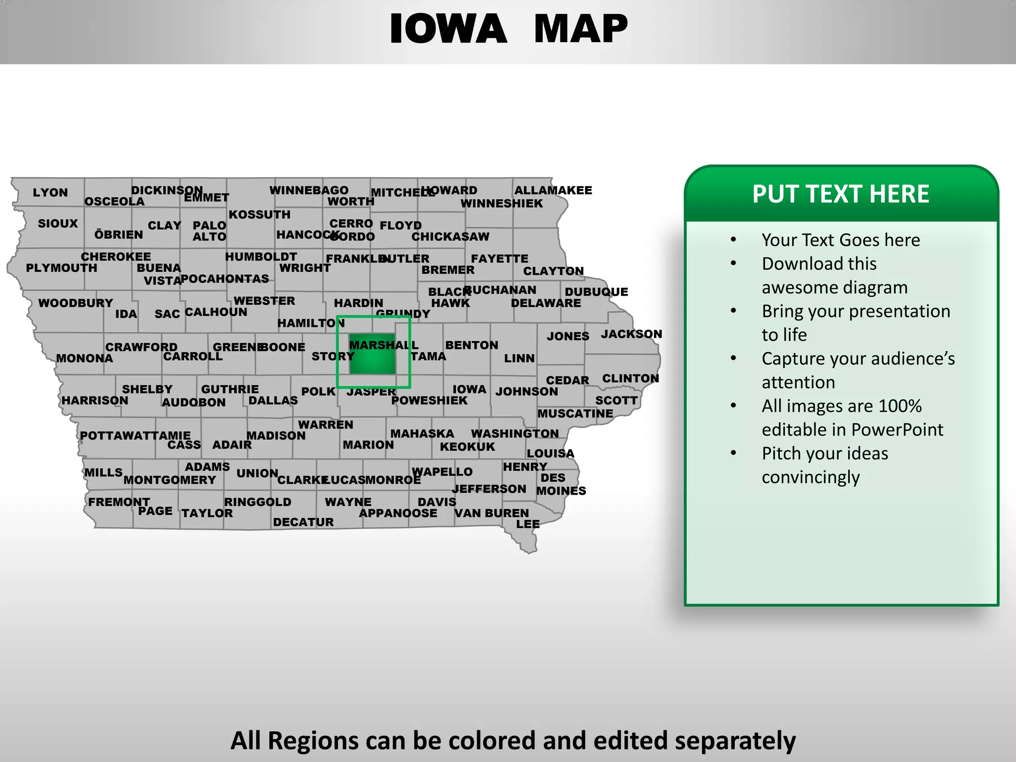 Usa iowa state powerpoint county editable ppt maps and templates | PPTX