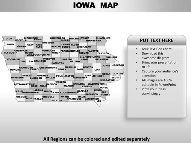Usa iowa state powerpoint county editable ppt maps and templates | PPT