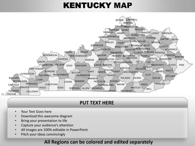 Usa kentucky state powerpoint county editable ppt maps and templates | PPT