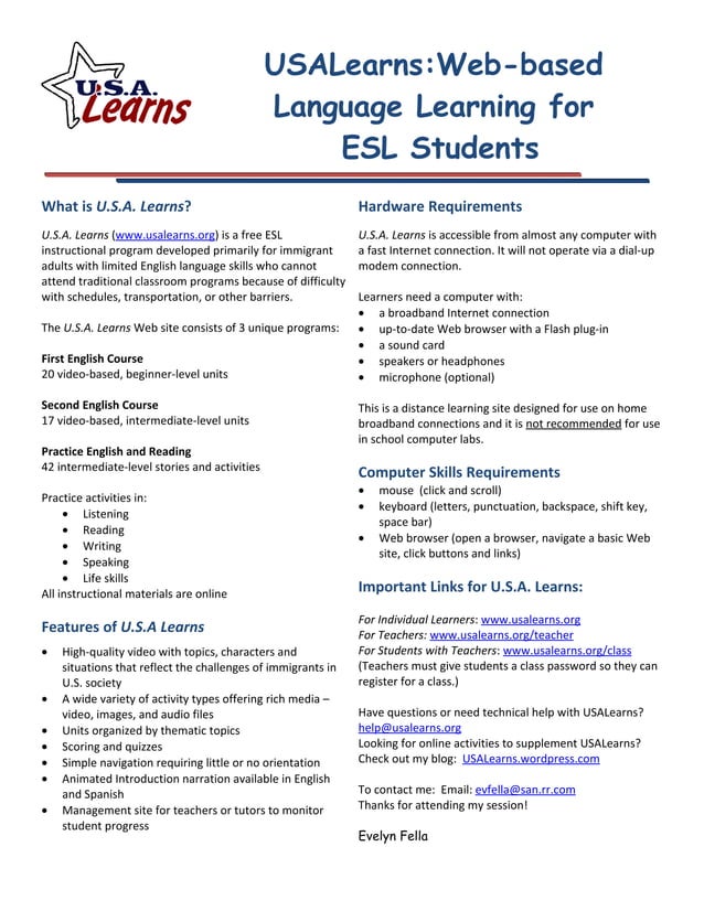 USALearns Informational Flyer | DOC | Internet for Beginners | Internet