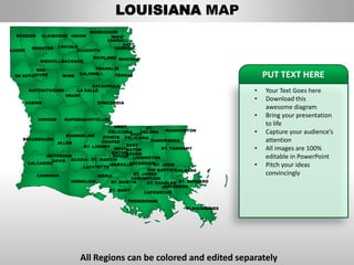 Usa louisiana state powerpoint county editable ppt maps and templates ...