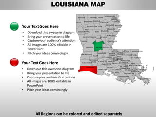 Usa louisiana state powerpoint county editable ppt maps and templates ...