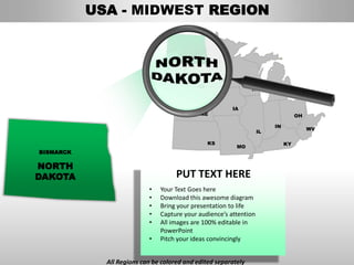 Usa midwest region country editable powerpoint maps with states and ...