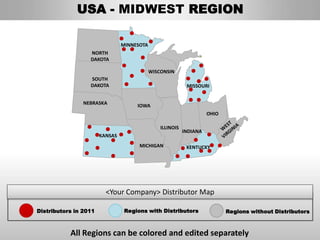 Usa midwest region country editable powerpoint maps with states and ...