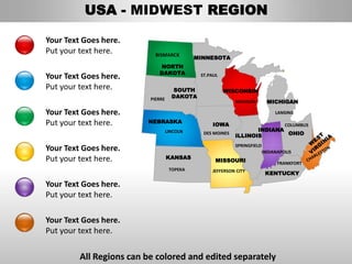 Usa midwest region country editable powerpoint maps with states and ...