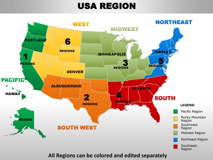 Usa midwest region country editable powerpoint maps with states and c…