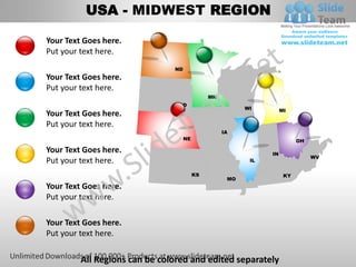 Usa midwest region country editable powerpoint maps with states and ...