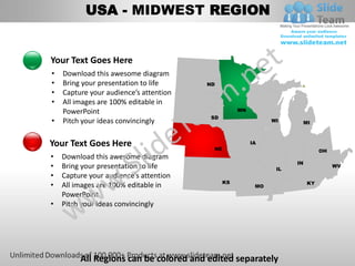 Usa midwest region country editable powerpoint maps with states and ...