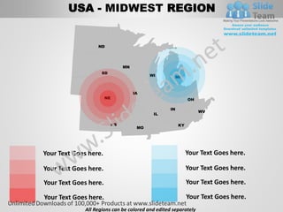 Usa midwest region country editable powerpoint maps with states and ...