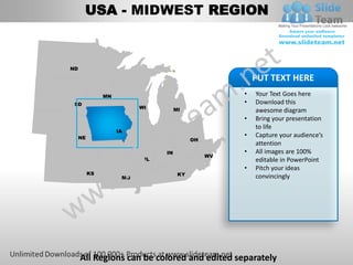 Usa midwest region country editable powerpoint maps with states and ...
