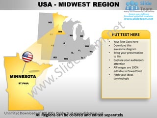 Usa midwest region country editable powerpoint maps with states and ...