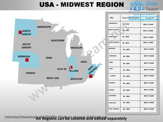 Usa midwest region country editable powerpoint maps with states and ...