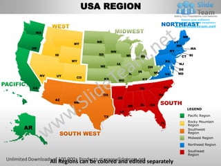 Usa midwest region country editable powerpoint maps with states and ...