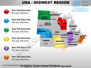 Usa midwest region country editable powerpoint maps with states and ...