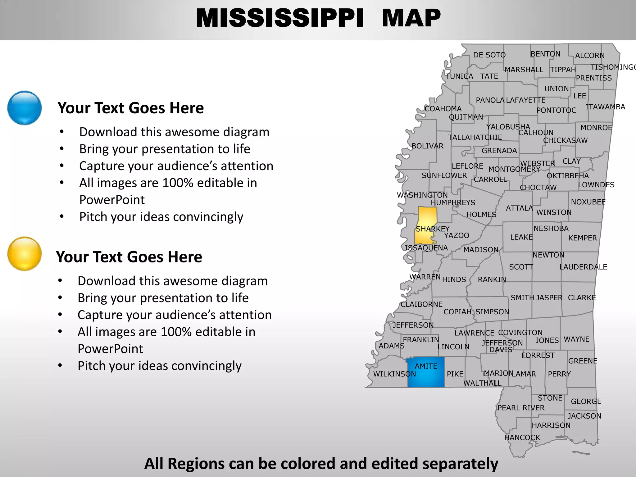 Usa mississippi state powerpoint county editable ppt maps and templates ...