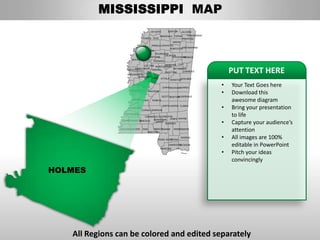 Usa mississippi state powerpoint county editable ppt maps and templates ...