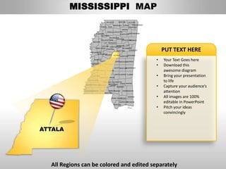 Usa mississippi state powerpoint county editable ppt maps and templates ...