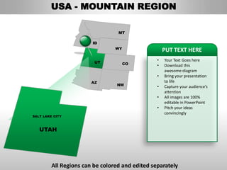Usa mountain region country editable powerpoint maps with states and ...