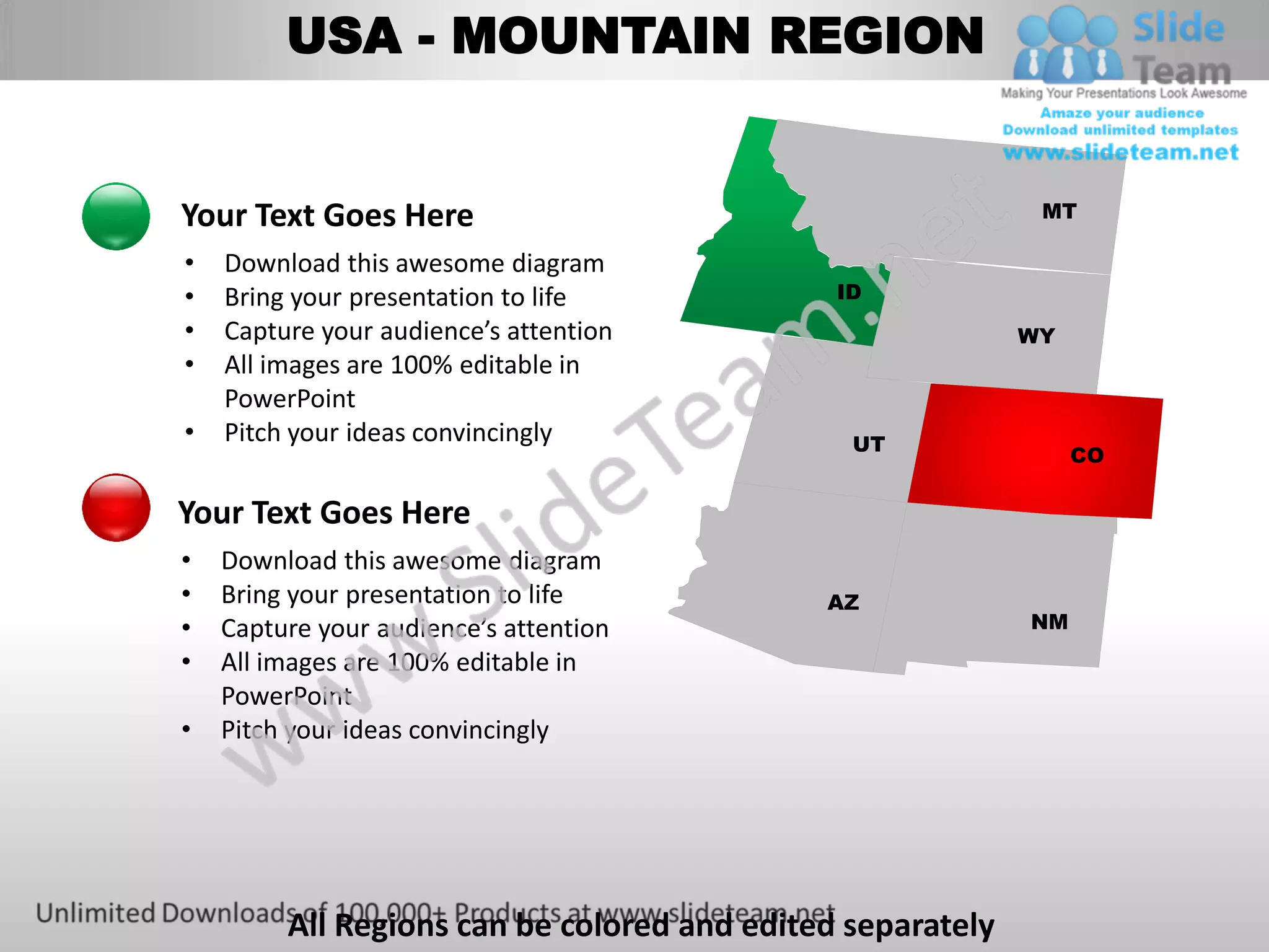 Usa mountain region country editable powerpoint maps with states and ...