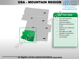 Usa mountain region country editable powerpoint maps with states and ...