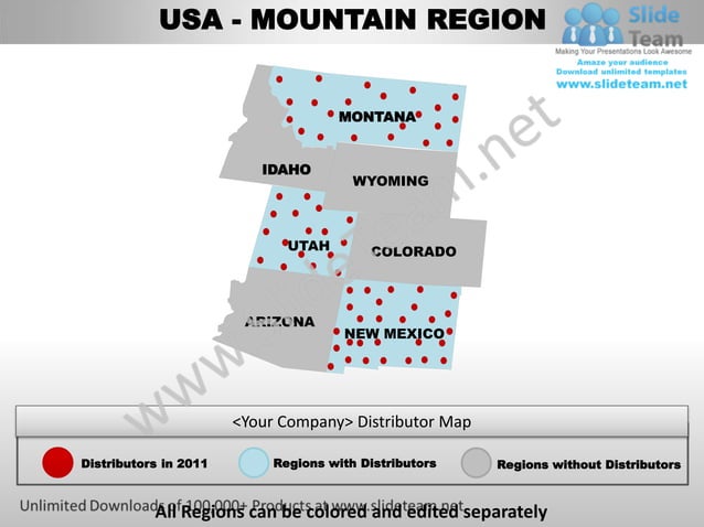 Usa mountain region country editable powerpoint maps with states and ...