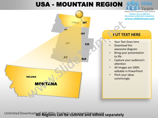 Usa mountain region country editable powerpoint maps with states and ...
