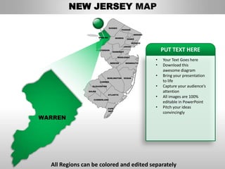 Usa new jersey state powerpoint county editable ppt maps and templates ...